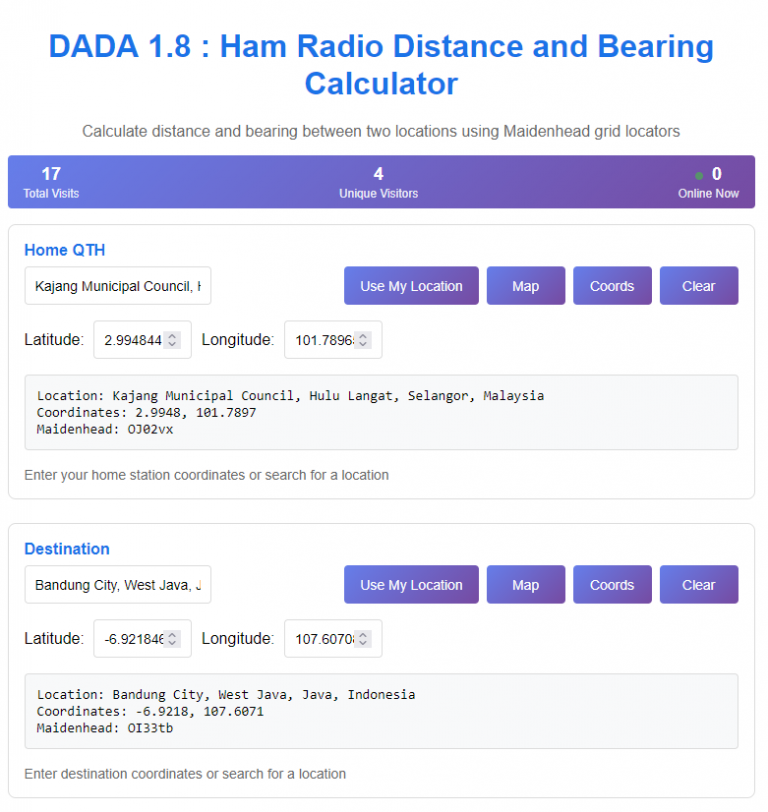 DADA 1.8 – Ham Radio Distance and Bearing Calculator – Hamradio.my